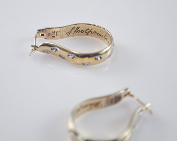 Signed Gold over Sterling Silver Footprints Hoop Earr… - Gem