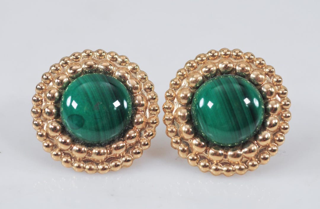 Peter Brams Designs 14K Gold Malachite Earrings - Etsy