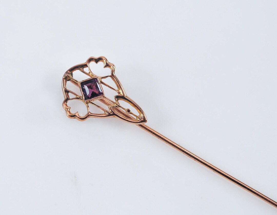 Antique 10K Gold Amethyst Stick Pin - Etsy