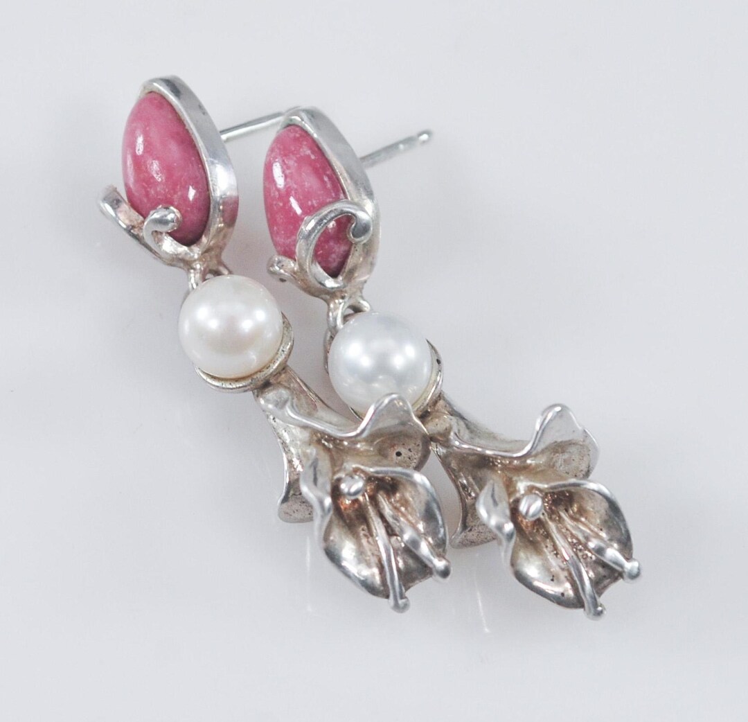 Carolyn Pollack Relios Sterling Silver Rhodonite Flower Earrings - Etsy