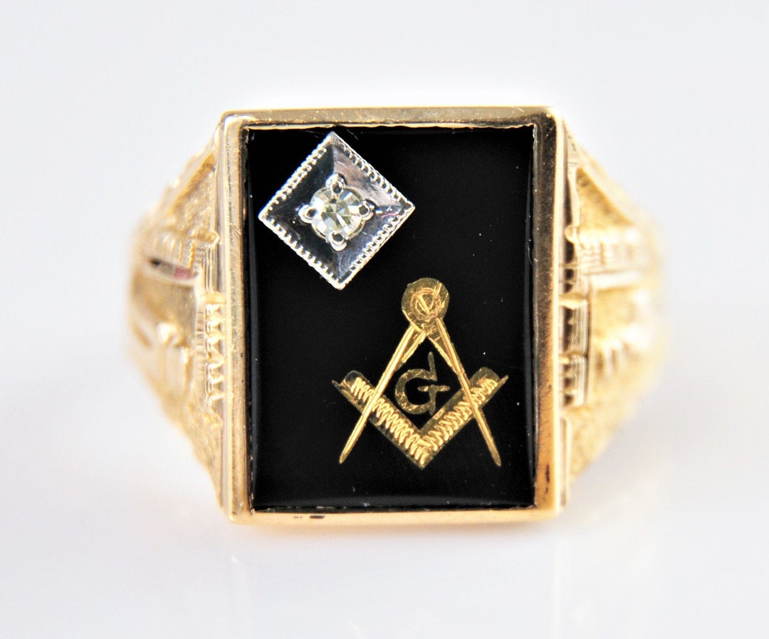 Vintage 10K Gold Black Onyx Masonic Freemason Ring Size 11 - Etsy