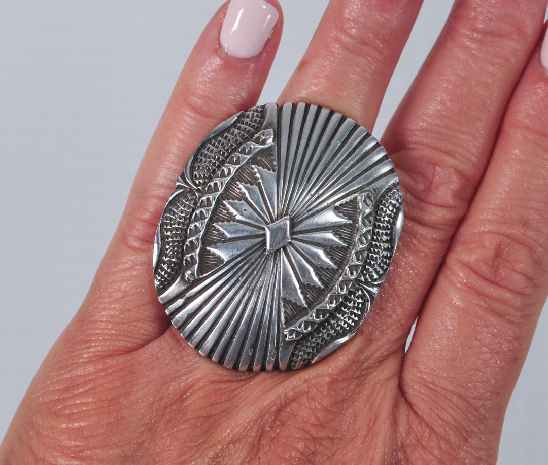 Huge Navajo Sterling Silver Concho Ring - Etsy