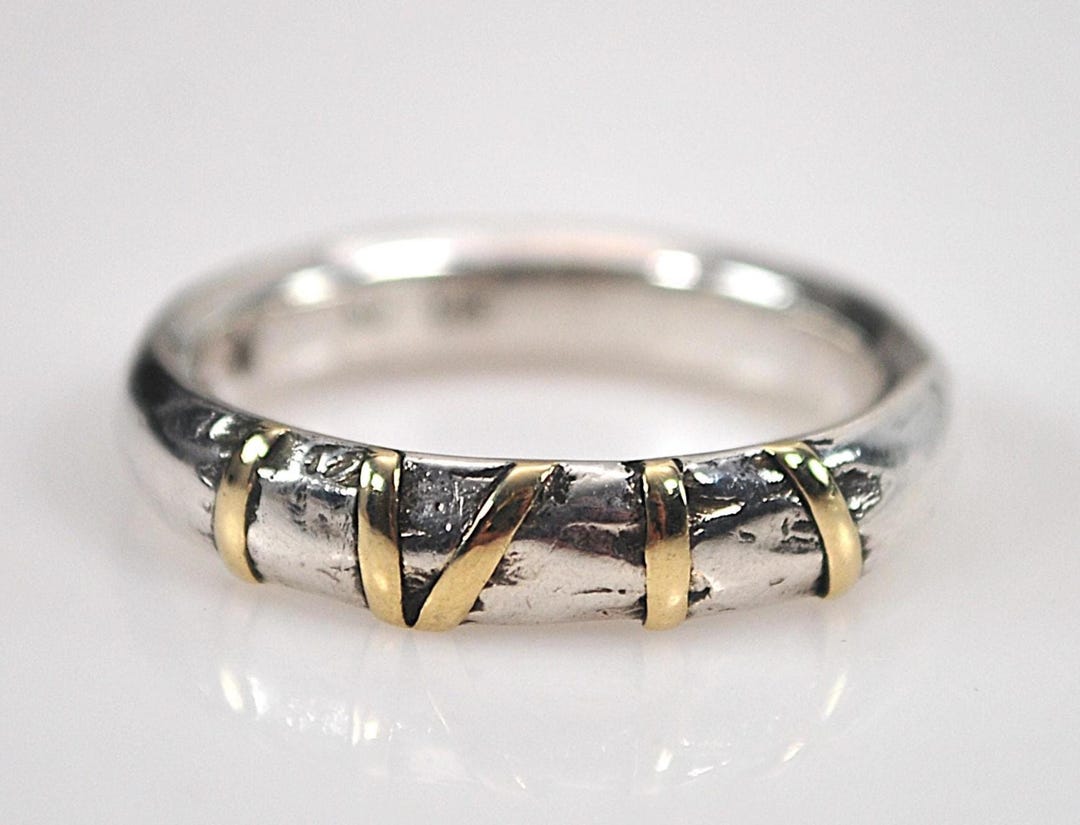 Vintage Signed Sterling Silver 14K Gold Band Ring - Etsy