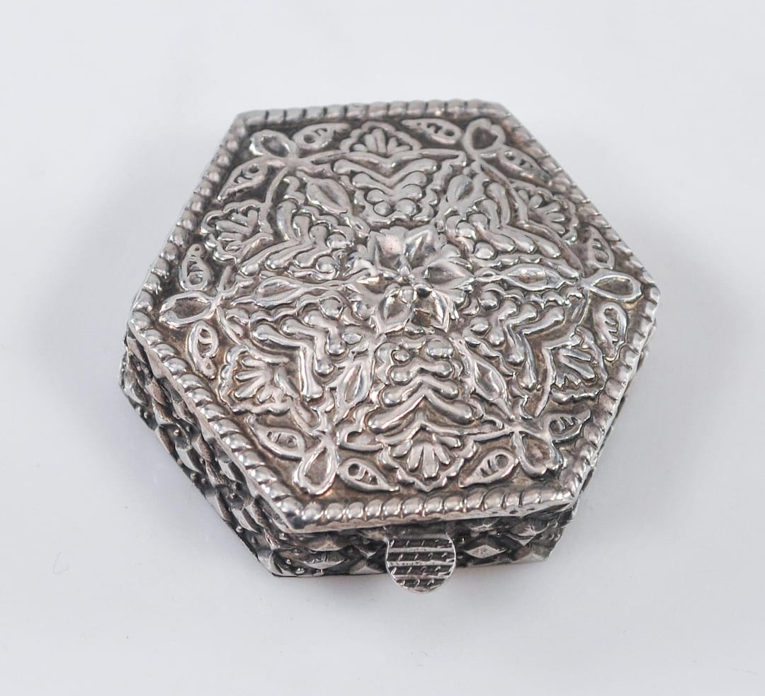 Vintage Signed Sterling Silver Pill Box, Trinket Box - Etsy