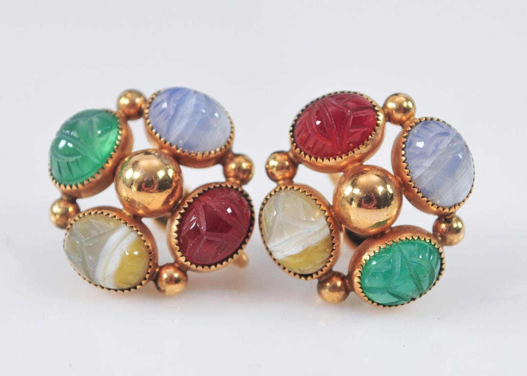 Vintage Signed Gold Filled Scarab Screw Back Earrings - Etsy