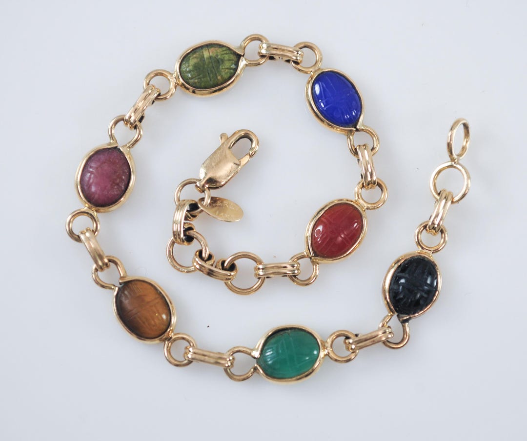 Vintage Carla 14K Gold Mini Scarab Bracelet - Etsy