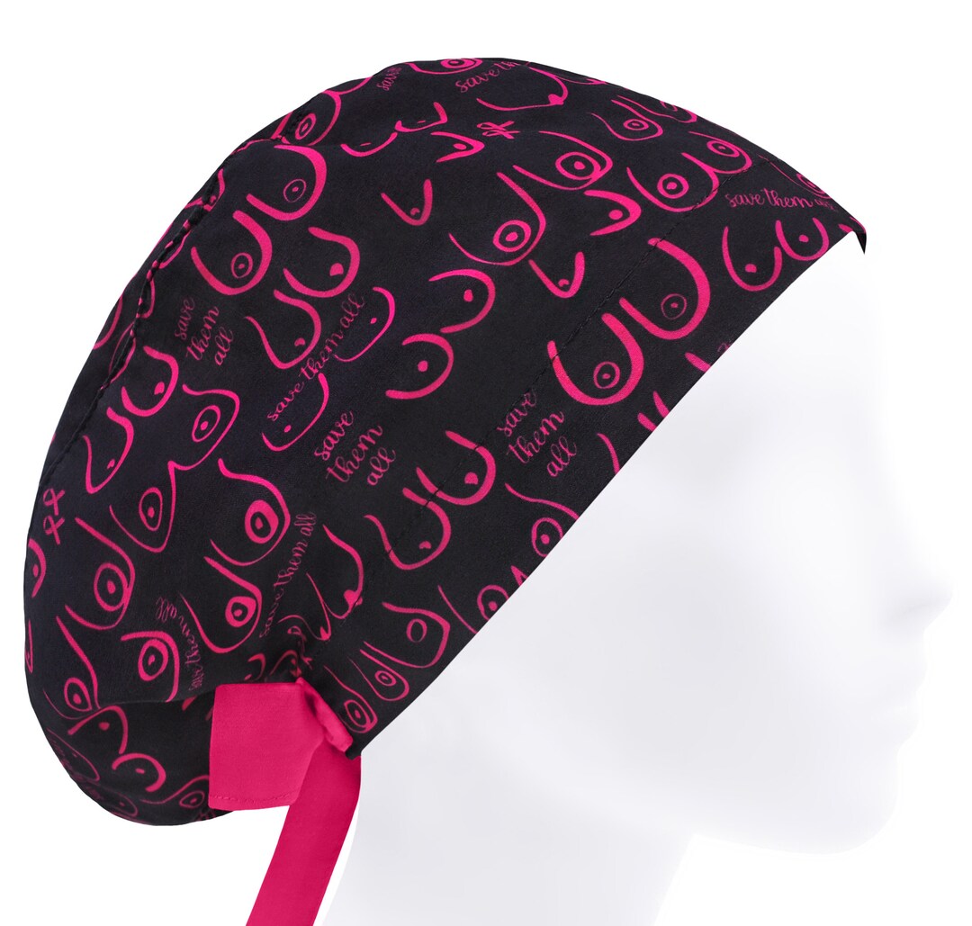 Scrub Hat - Breast Cancer Awareness Nurse Cap - Womens Surgical Bonnet ...