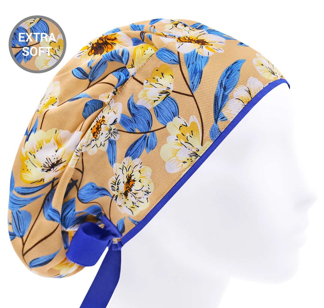 Surgical Cap Women, Scrub Hats, Surgery Caps, Nurse Hat, Beige Floral ...