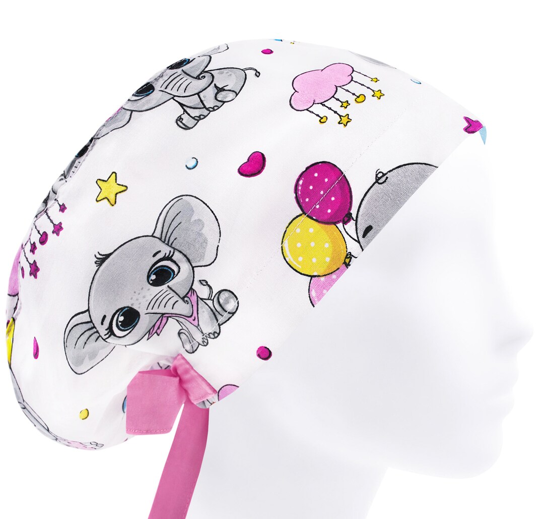 Elephant Print Scrub Cap: Cotton Nurse Hat With Buttons - Etsy