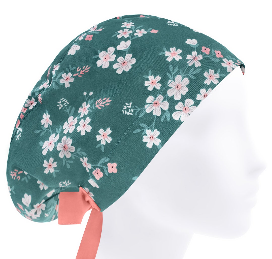 Surgical Scrub Cap, Surgery Caps, Scrub Hats Jade Green, Floral Nurse ...
