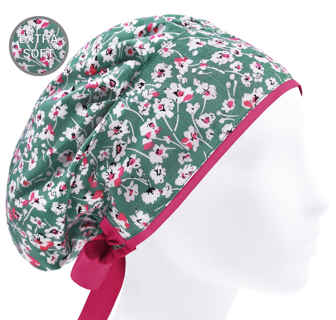 Surgical Cap Women, Scrub Hats, Surgery Caps, Nurse Hat, Olive Floral ...