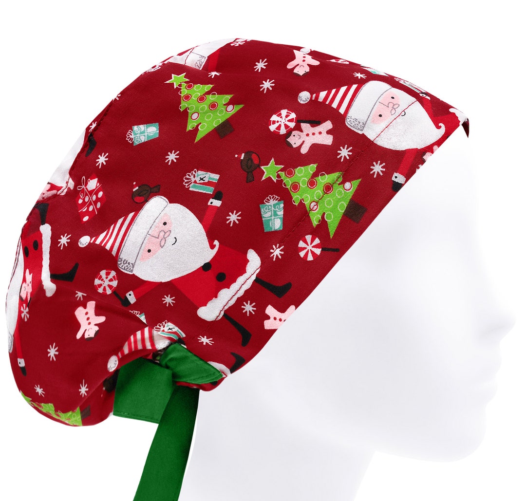 Surgical Cap Women - Christmas Santa Scrub Hat for Nurse or Doctor ...