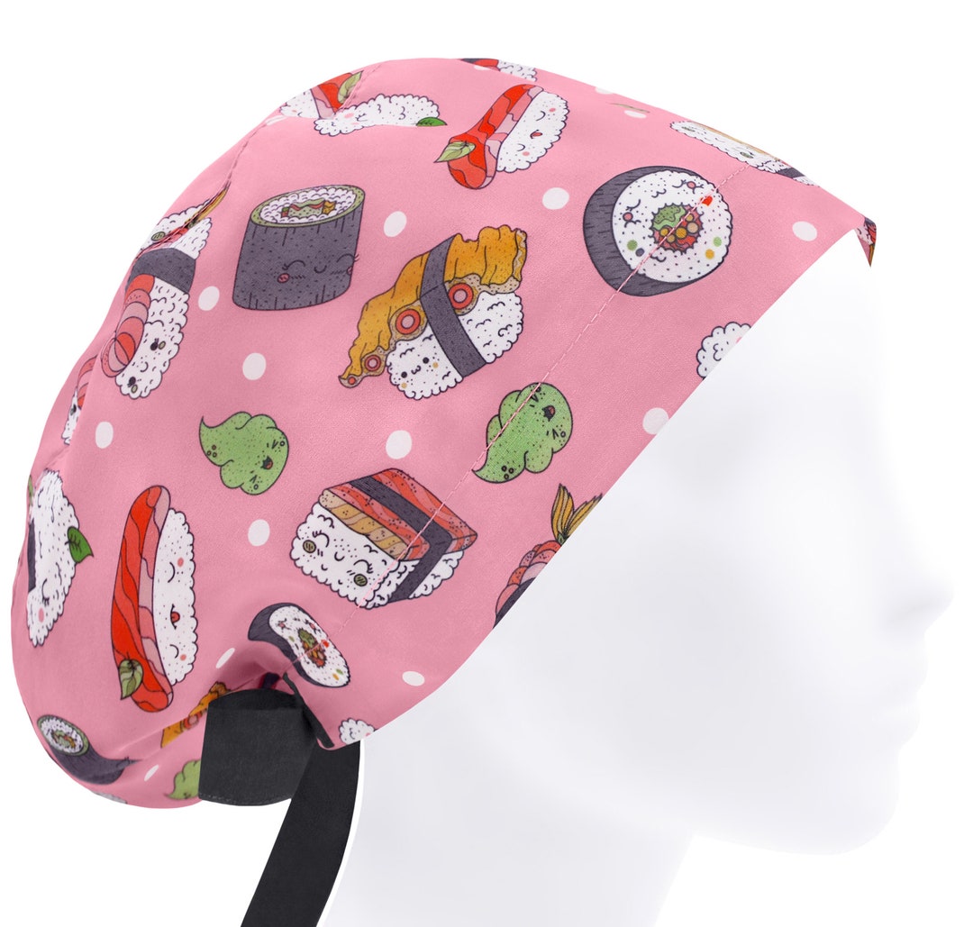 Sushi Scrub Caps, Nurse Cap, Surgical Cap, Scrub Hat Pink, Rolls ...