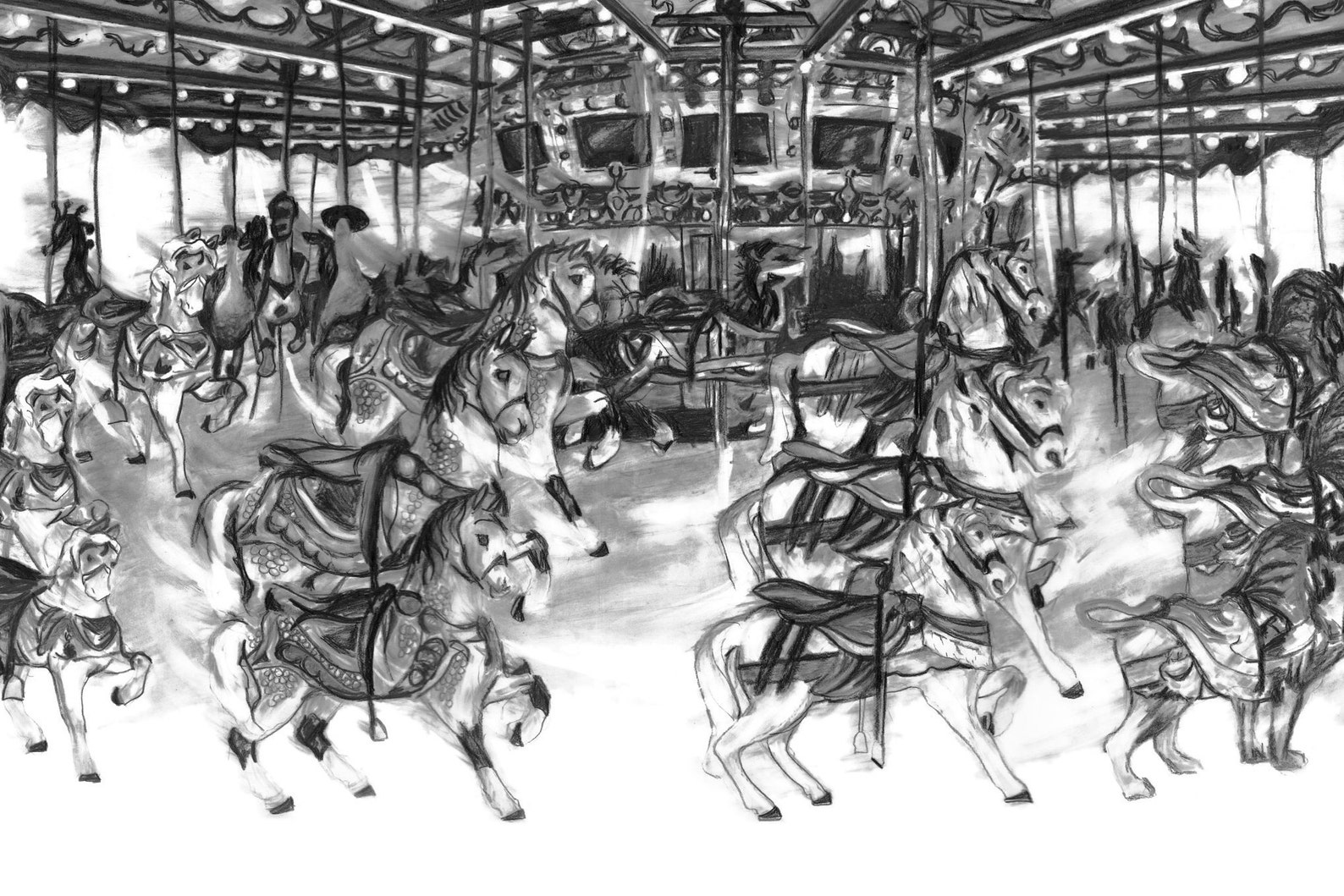 Carousel Drawing Instant Download Wall Art Print Vintage Art Modern ...