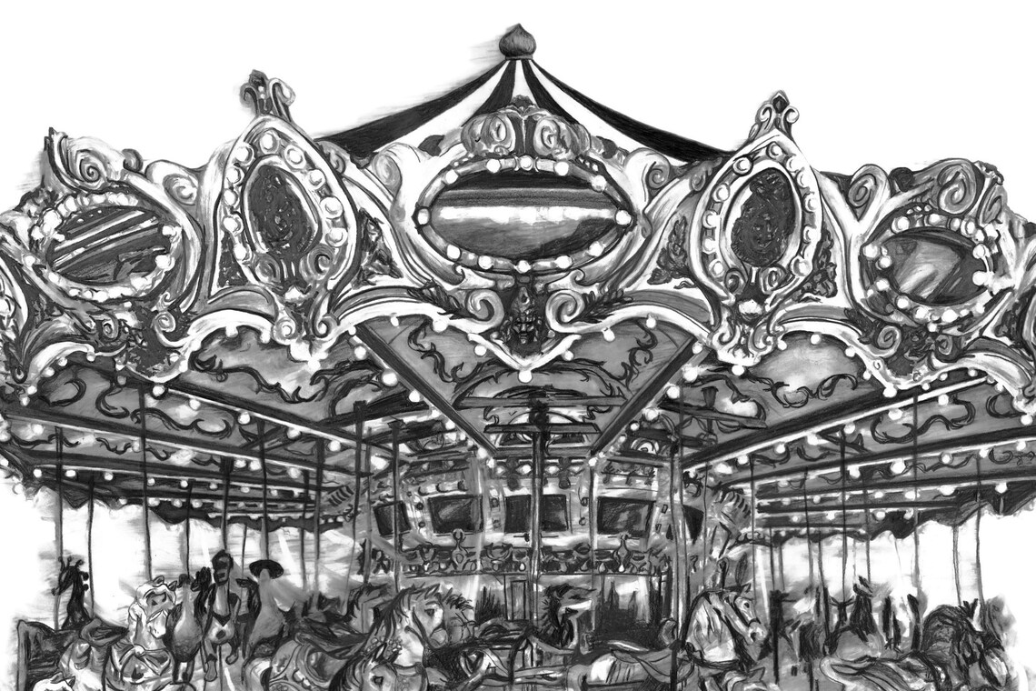 Carousel Drawing Instant Download Wall Art Print Vintage Art Modern ...