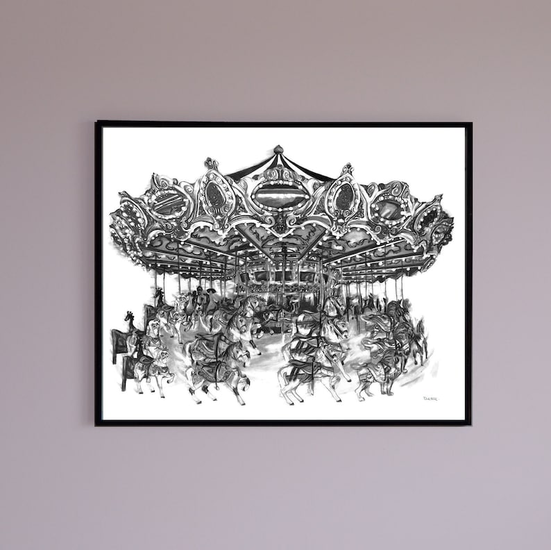 Carousel Drawing Instant Download Wall Art Print Vintage Art Modern ...