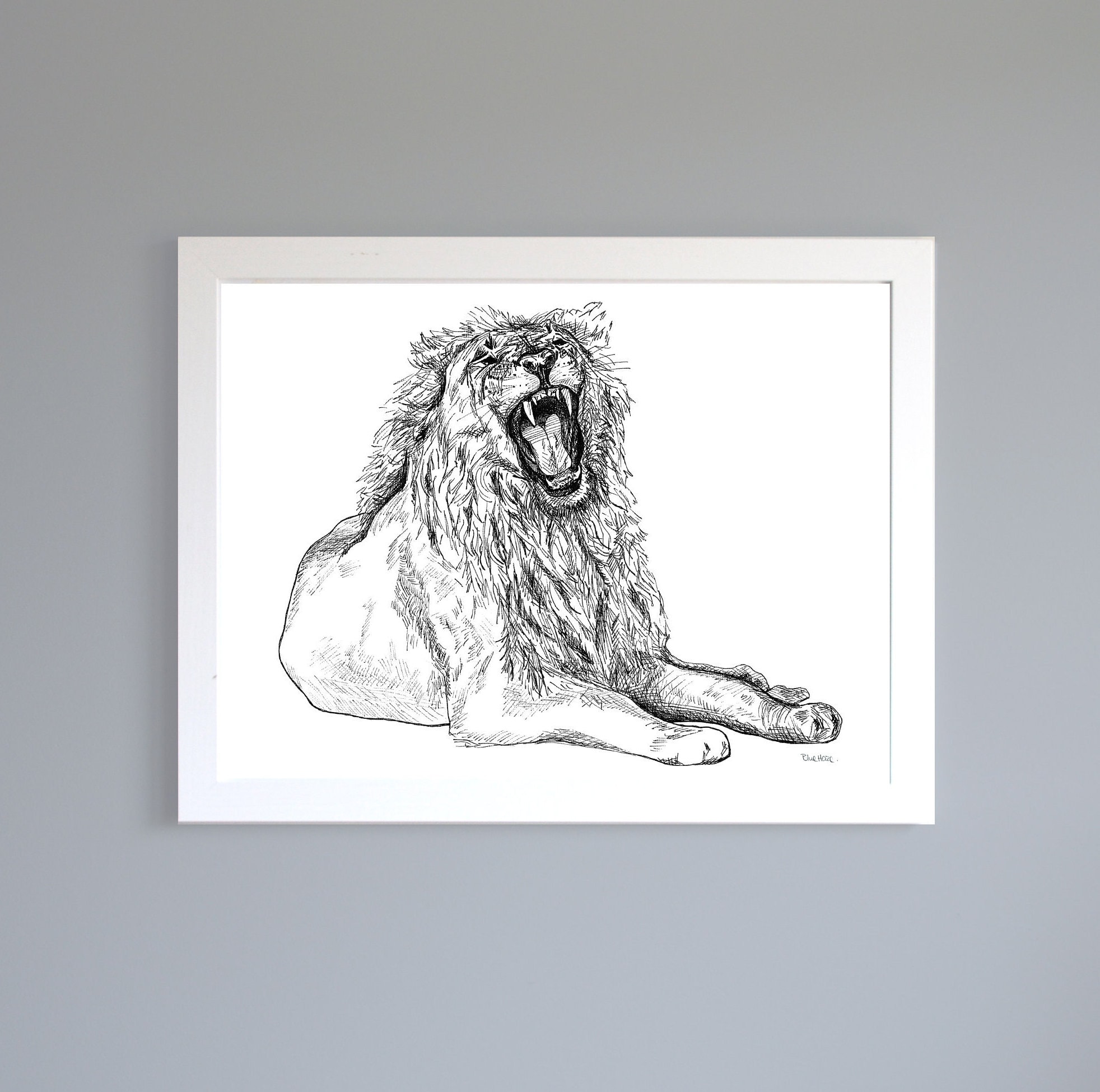 Printable Art, Roaring Lion Drawing, 16x20inches Instant Download ...