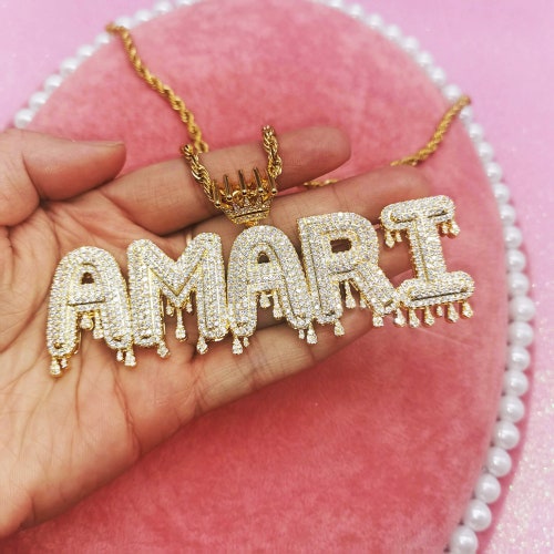 Drip Initial Bling Crown Necklace Pendant Custom Hip Hop - Etsy