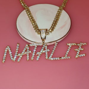 CUSTOM Brush Font Letters Name Pendant Necklace,icy Bling Nameplate ...