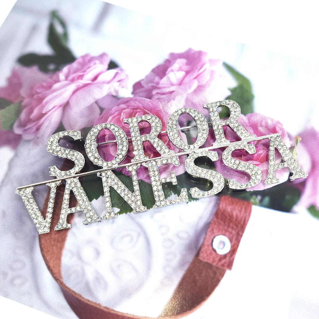 Custom Bling Letters Brooch Pin, Personalized Double Rows Rhinestones ...