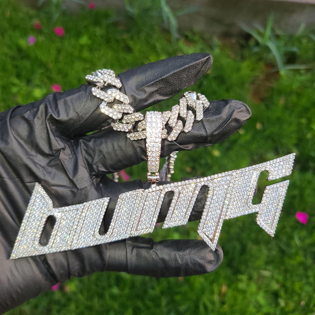 Custom Sharp Letters Nameplate Necklace, Iced Out Cubic Zircon Name ...
