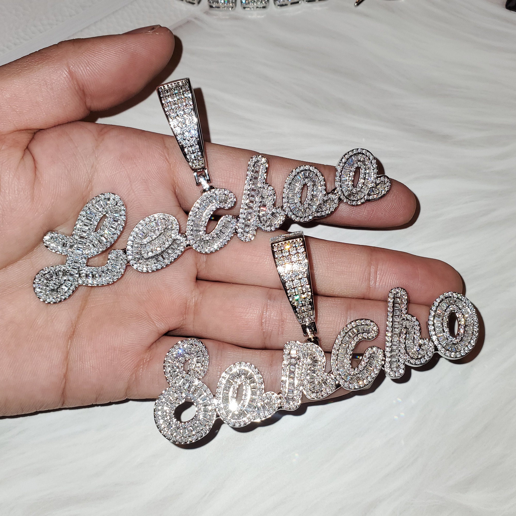 Customized Cursive Initials Name Pendant Necklace Icy - Etsy