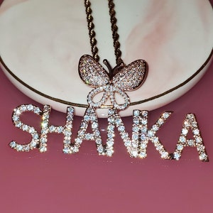 Icy Butterfly Name Necklace,custom Name Plate,bling Zirconia Diamond ...