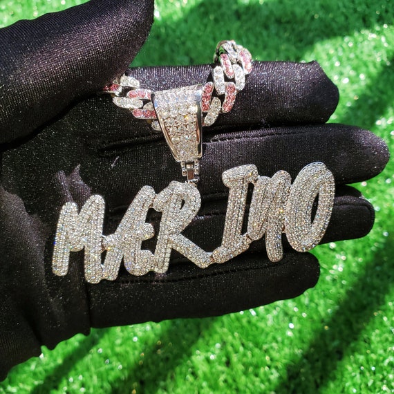 Custom Cursive Letters Name Pendant With Cuban Chaincustom - Etsy