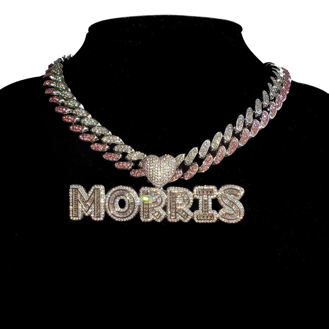 Personalized Heart Bail Baguette Letters Nameplate,custom Cuban Chain ...