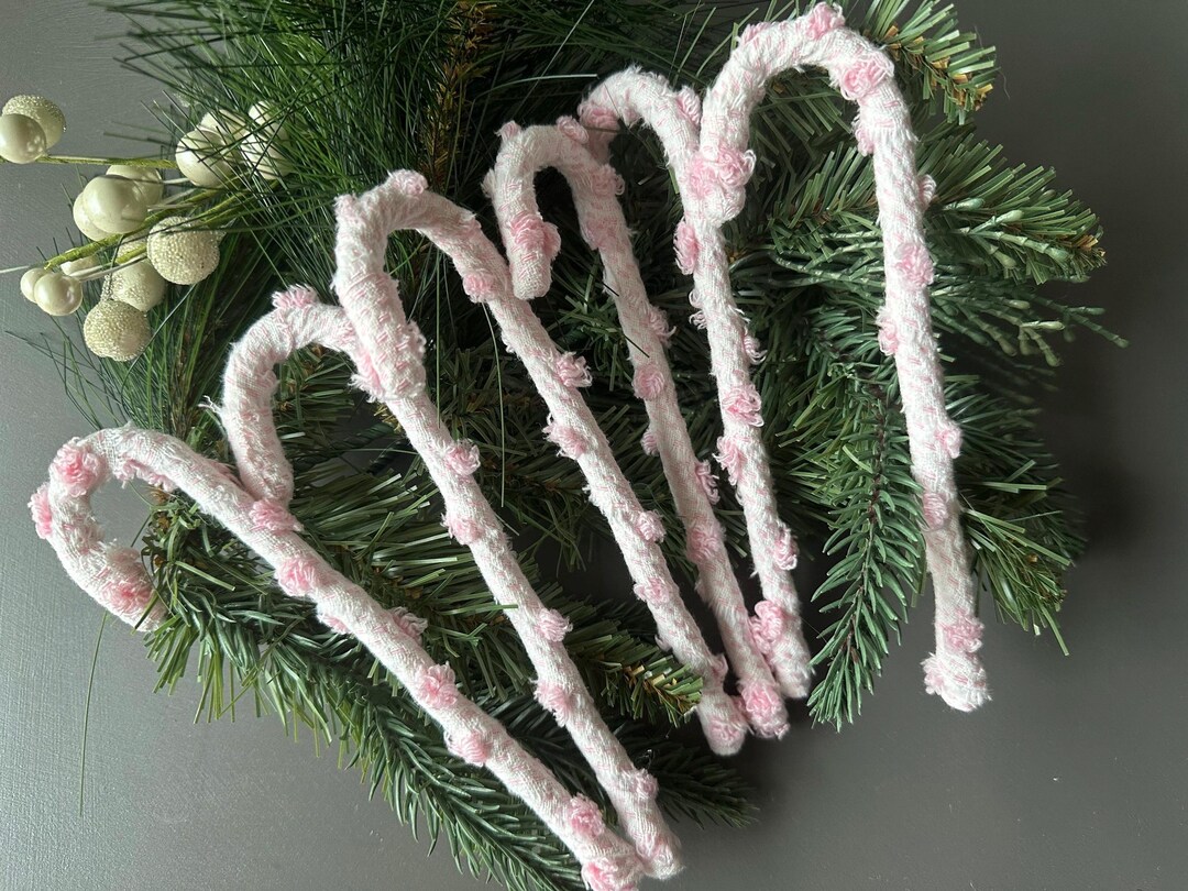 6 Farmhouse Inspired Christmas Ornament, Pink Ornament, Cane, Vintage ...
