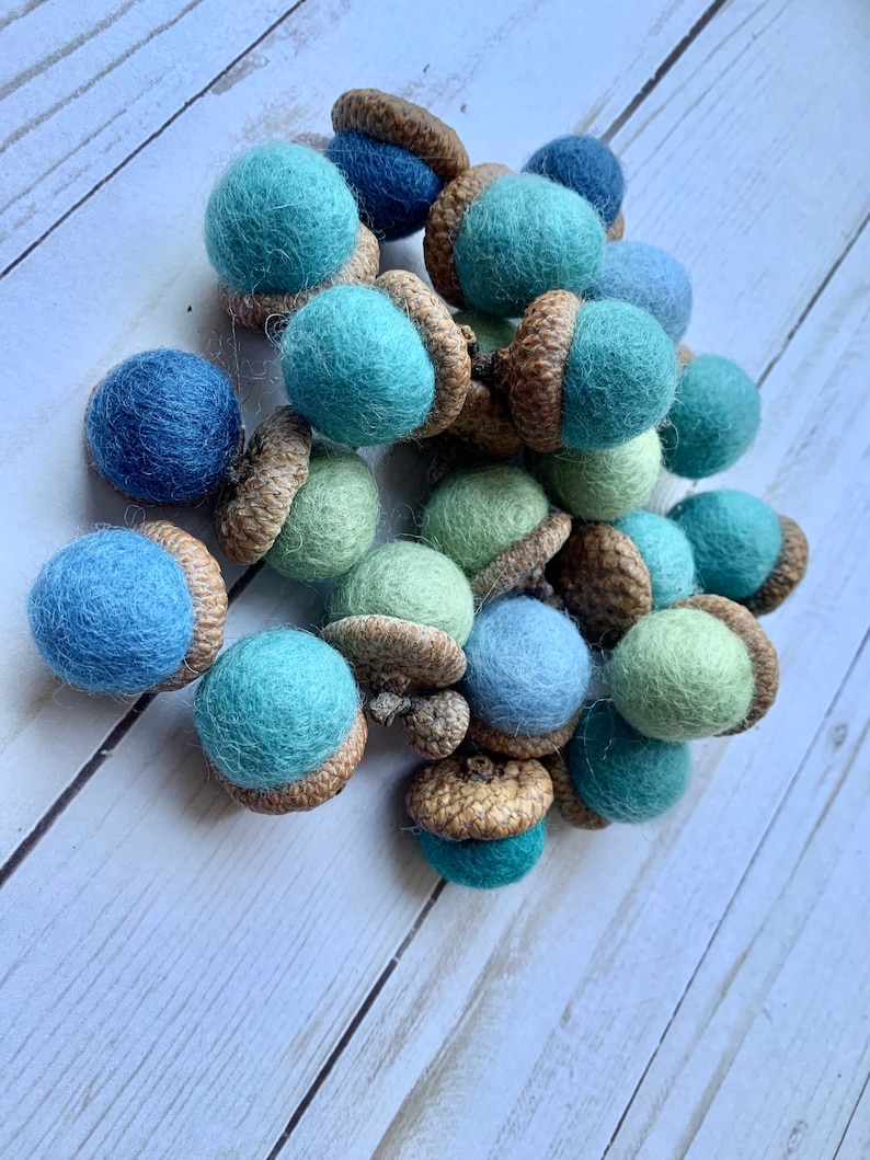 Acorn Decor, Farmhouse Inspired Acorns, Needle Felted Acorns, Blue ...