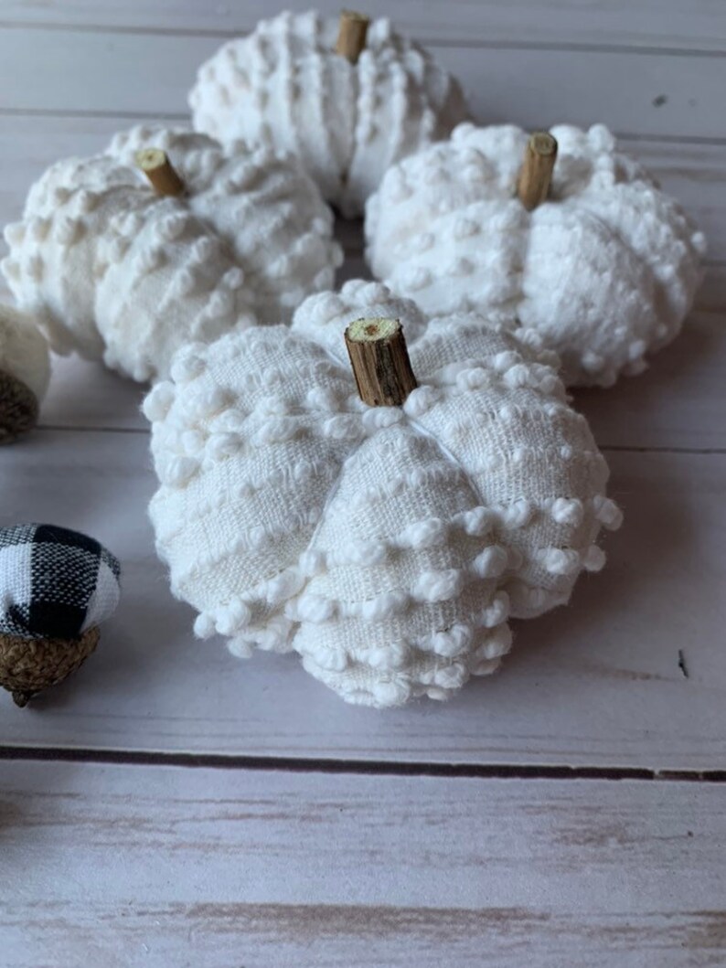Set of 4 Farmhouse Style Fabric Pumpkins, Vintage Chenille Pumpkins ...
