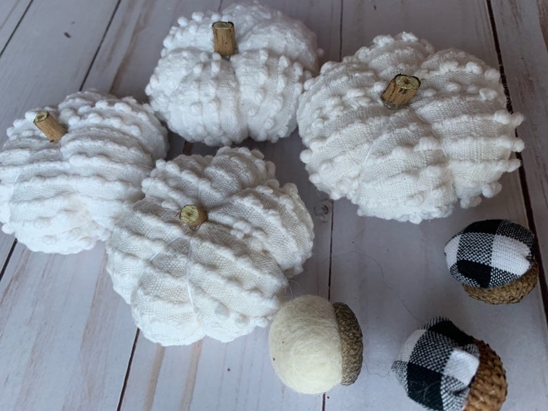 Set of 4 Farmhouse Style Fabric Pumpkins, Vintage Chenille Pumpkins ...