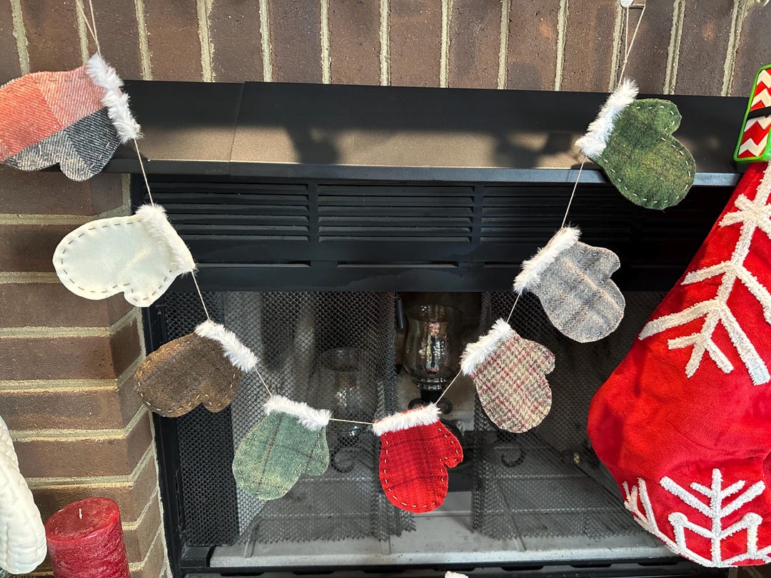 Mitten Garland, Wool Mitten Garland, Shabby Chic Garland, Tiered Tray ...