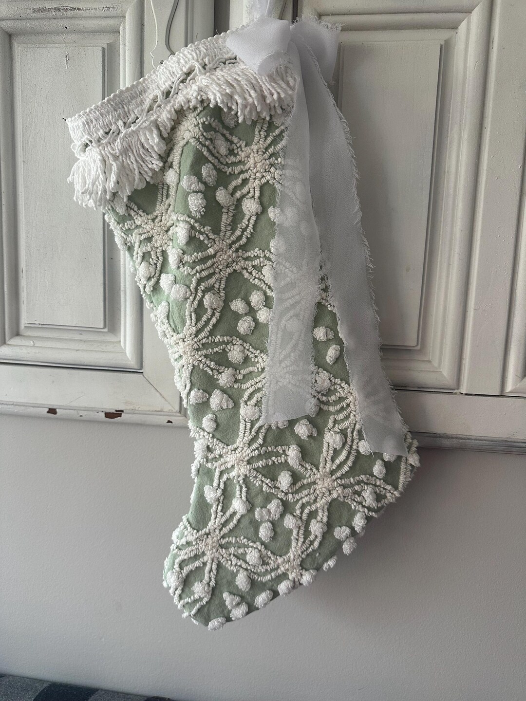 Chenille Christmas Stocking, Green Christmas Stocking, Farmhouse ...