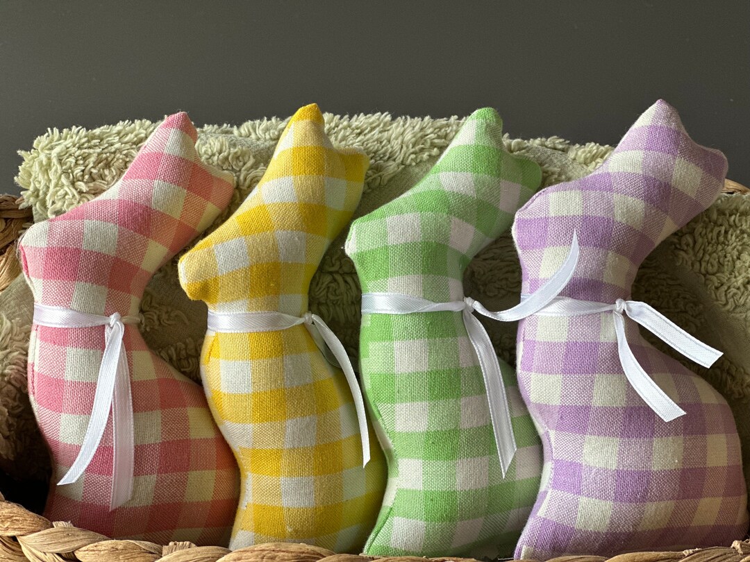 Farmhouse Style Fabric Bunnies, Buffalo Plaid Bunny Rabbit, Easter ...