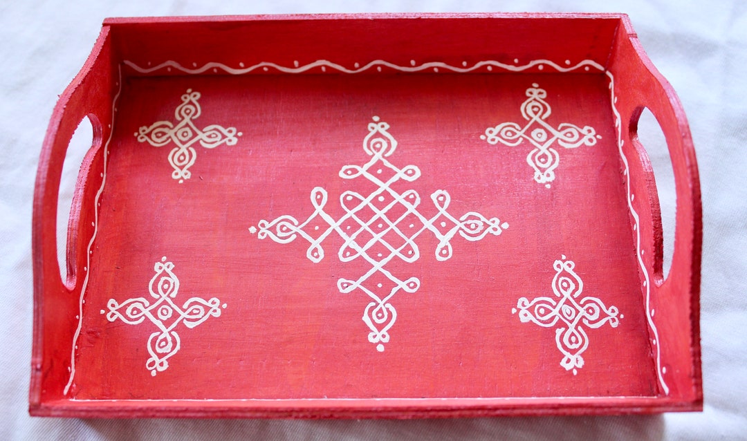 Hand Painted Wooden Kolam Tray| Pooja Tray| Festival Decor - Etsy