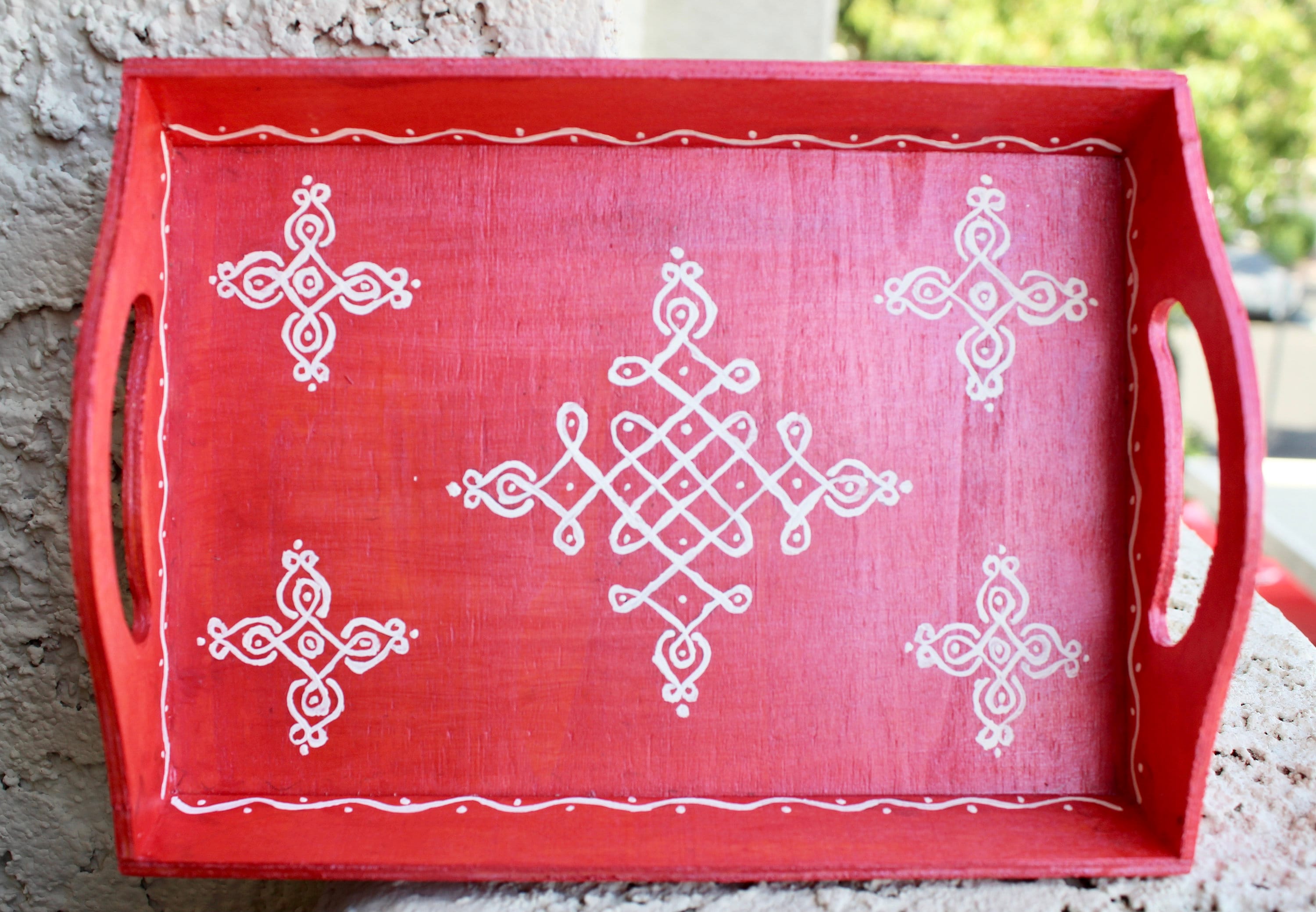 Hand Painted Wooden Kolam Tray| Pooja Tray| Festival Decor - Etsy