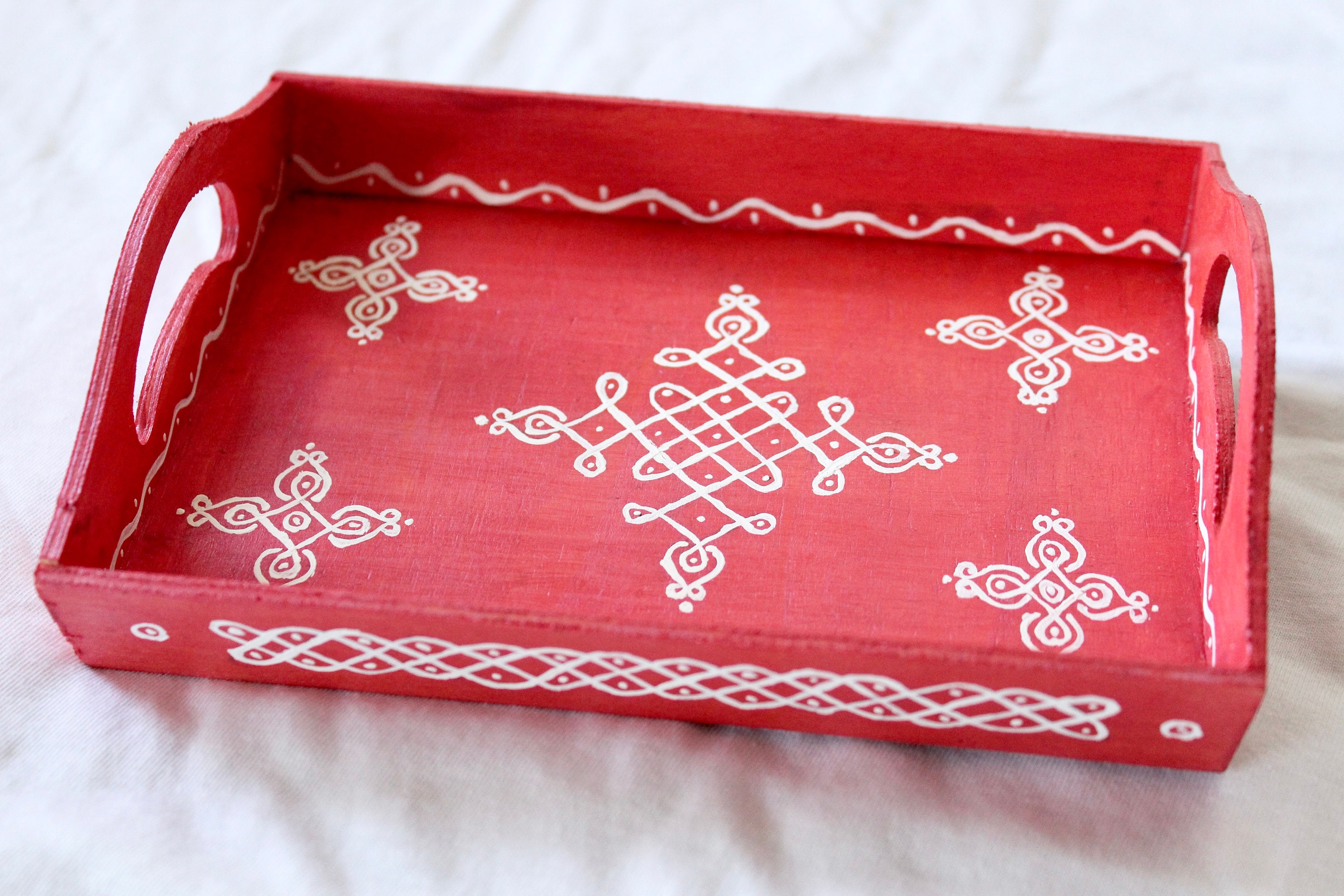 Hand Painted Wooden Kolam Tray| Pooja Tray| Festival Decor - Etsy
