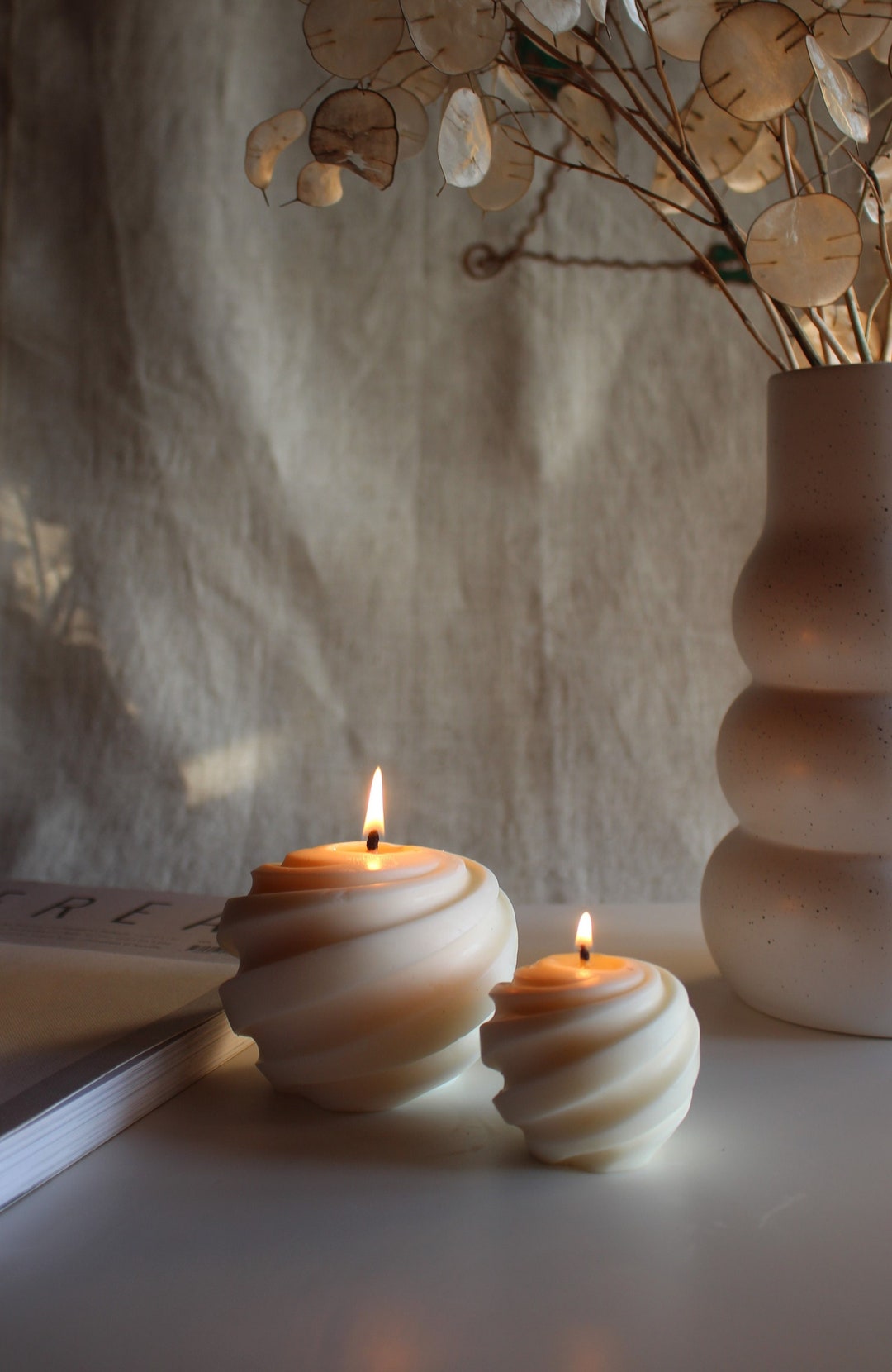 Round Swirl Candle, Soy Ball Candle, Decorative Candle, Aesthetic ...