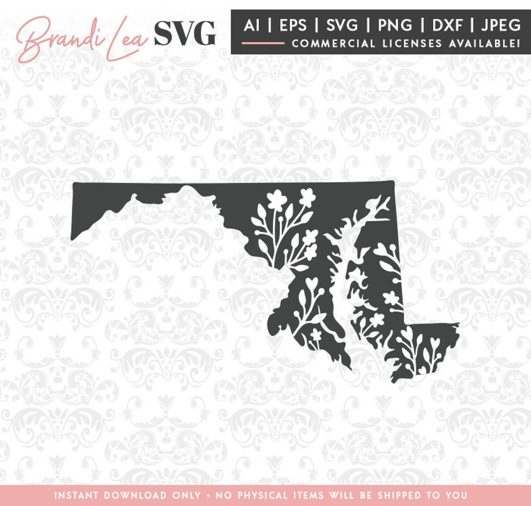 Maryland Floral Svg Maryland State Svg Map State SVG Dxf - Etsy Denmark
