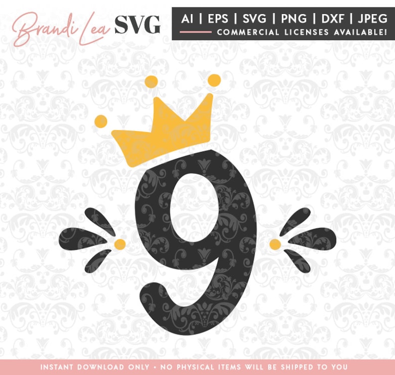 9 Year Old Ninth Birthday Svg Nine Birthday Crown Party - Etsy