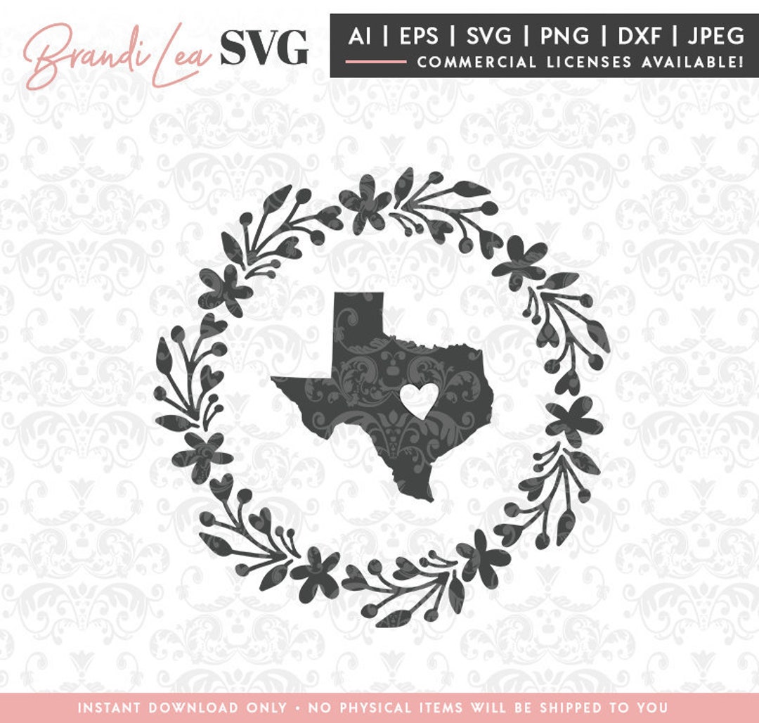 Texas Wreath Svg Texas State Map State Southern SVG Dxf - Etsy