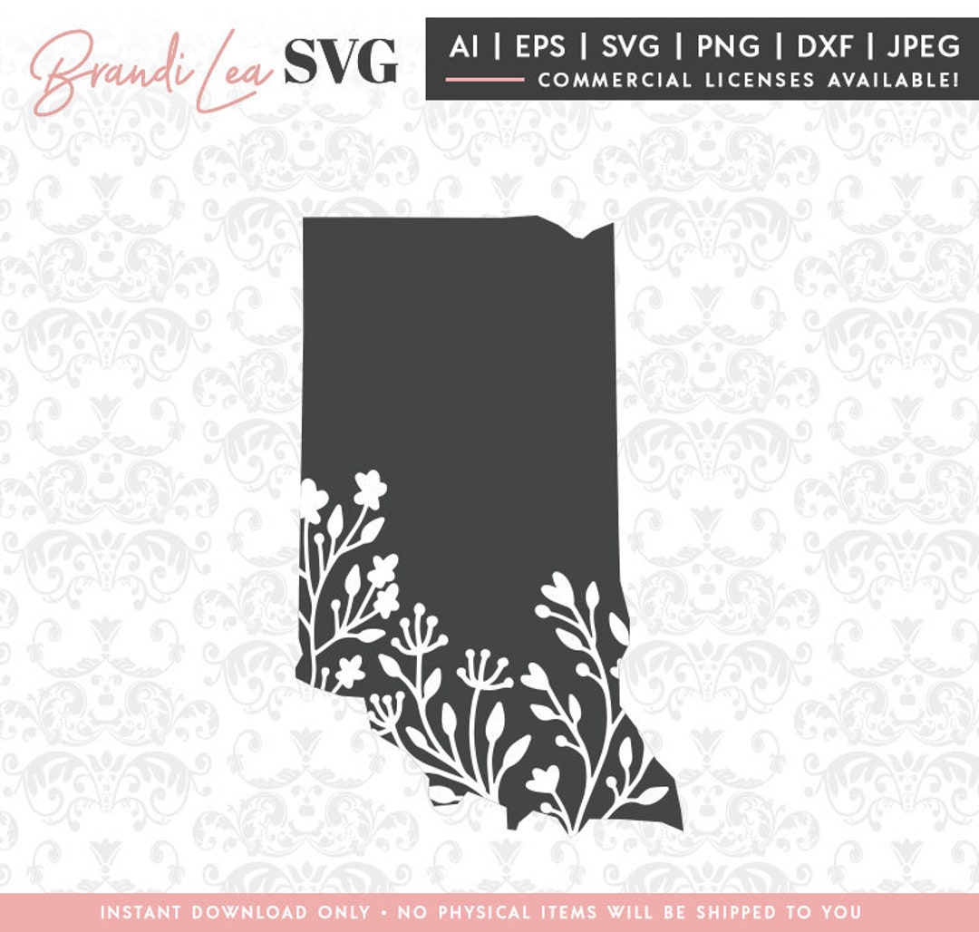 Indiana Floral Svg Indiana State Svg Map State SVG Dxf - Etsy