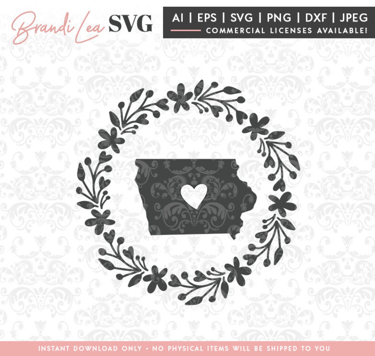 Iowa Wreath Svg Iowa State Svg Map State SVG Dxf Eps - Etsy