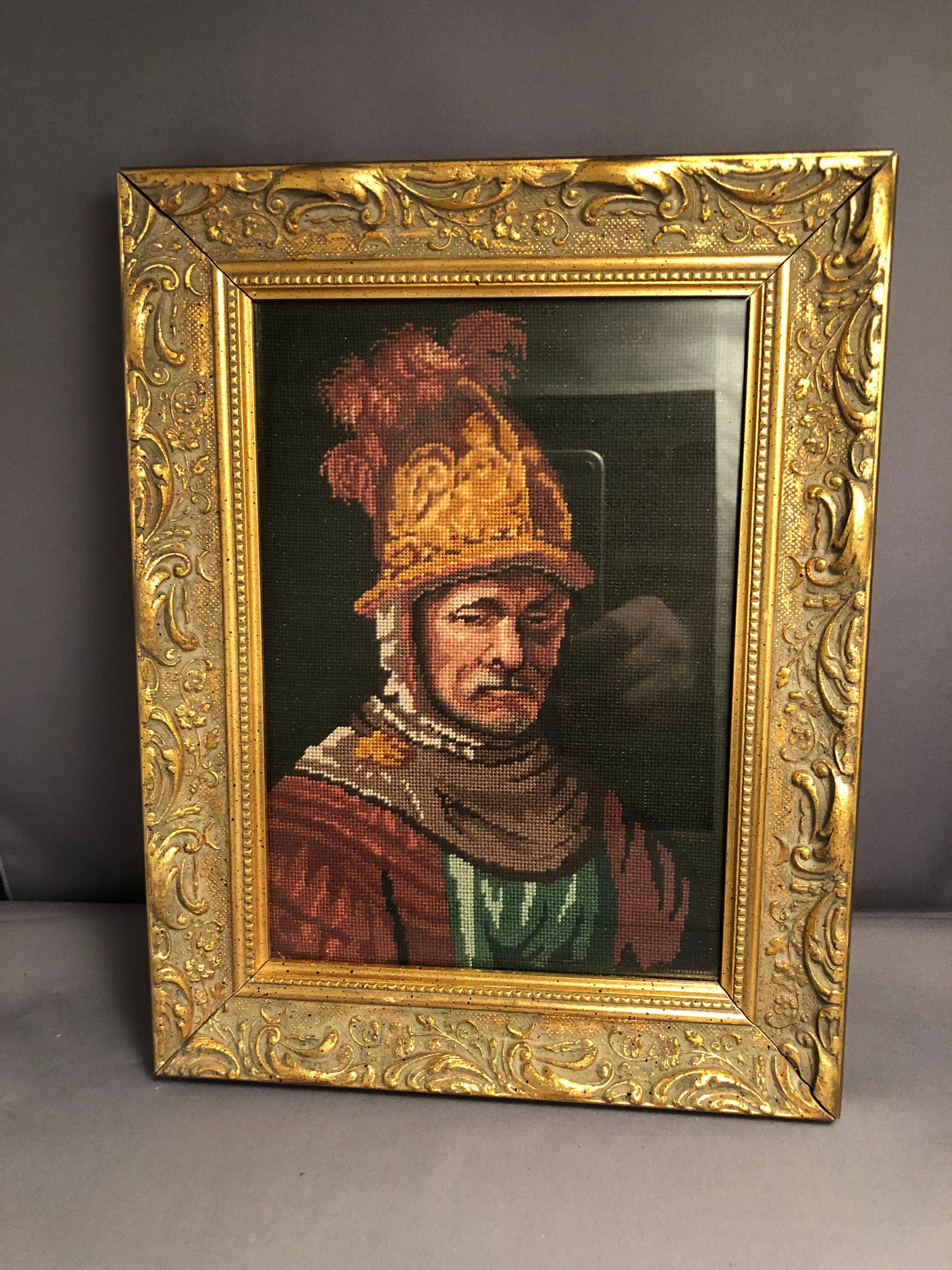 Framed Completed Embroidery Man With the Golden Helmet Rembrandt Ornate ...