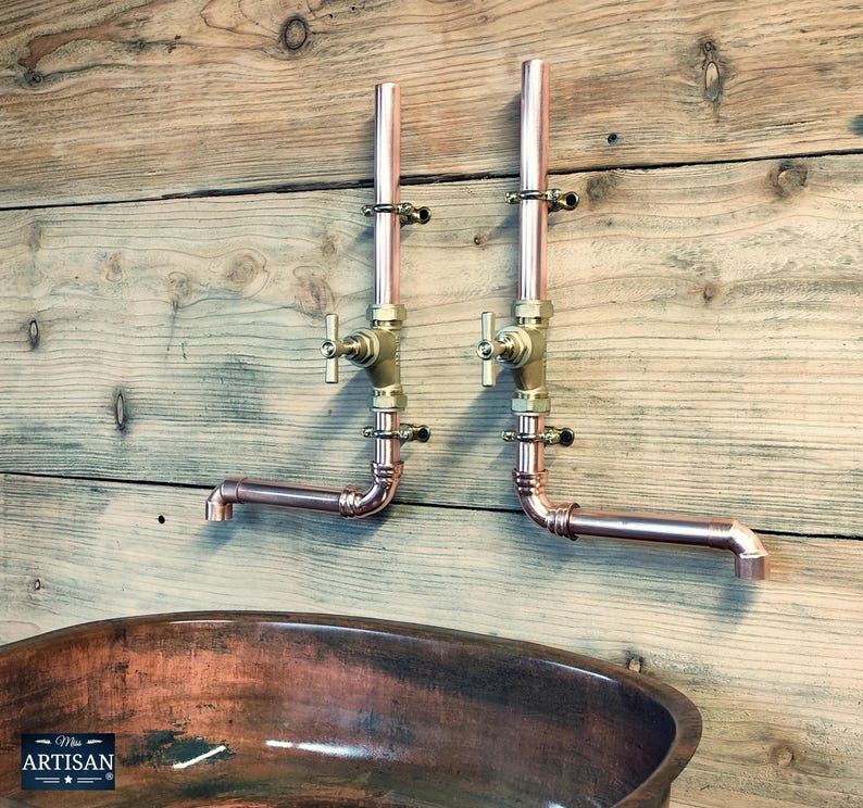 Pair of Copper Wall Mounted Faucet Taps - Swivel Spout - Etsy