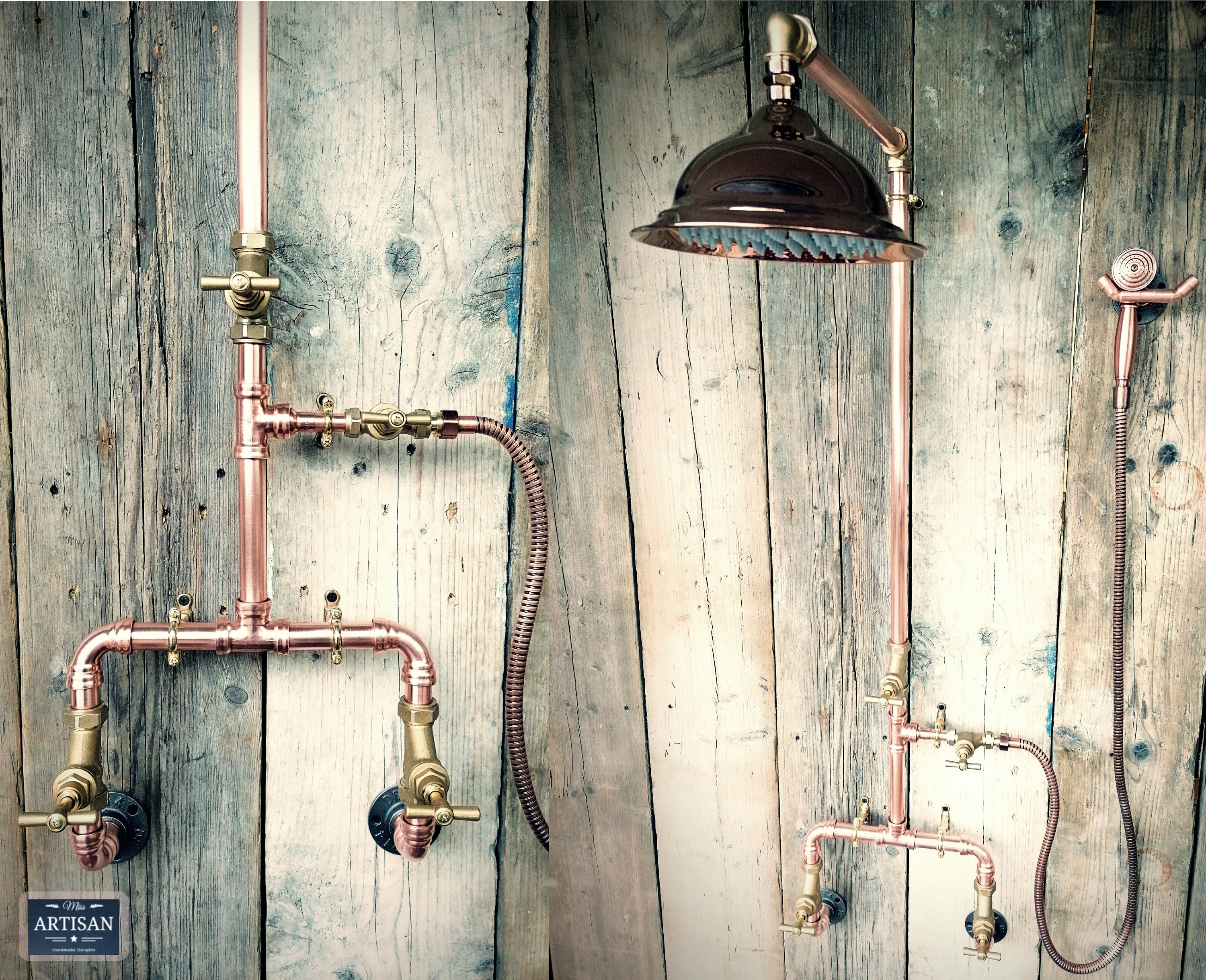 Copper Pipe Rainfall Shower With Hand Sprayer - Rustic / Vintage ...