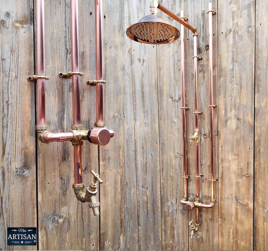 Thermostatic Copper Rainfall Shower With Ceiling Pipes and Lower Tap ...