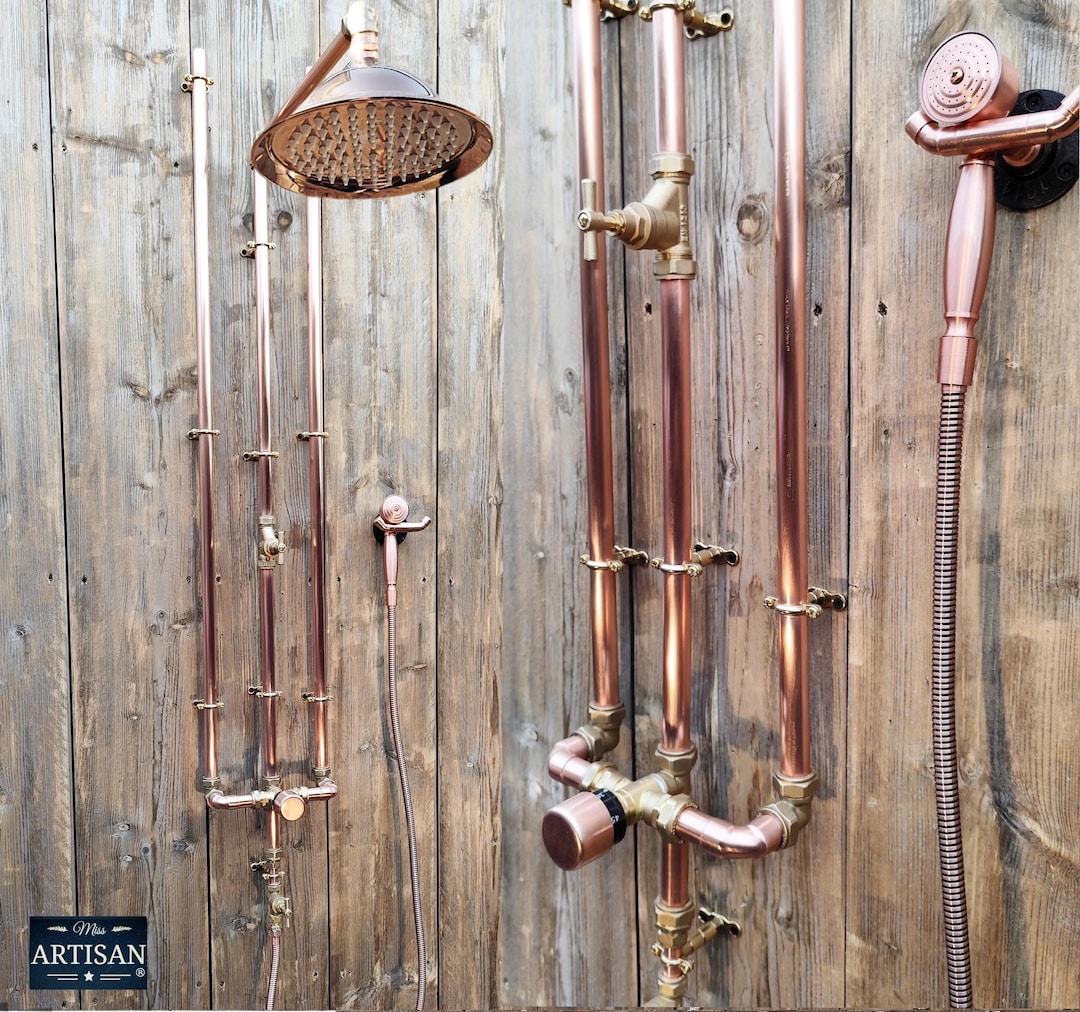 Thermostatic Copper Shower With Ceiling Pipes and Hand Sprayer ...